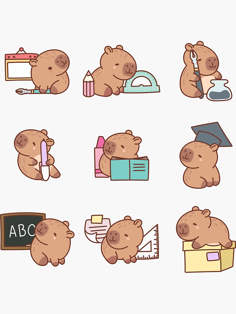 "School Funny Capybara Pack" Sticker for Sale by OlyaLitvinova | Redbubble