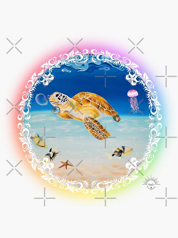 "Uranie the muse of the stars, sea turtle in the lagoon" Sticker by ...
