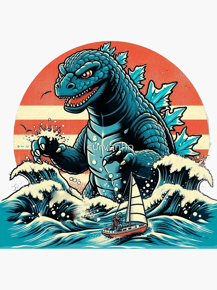 "Godzilla Water Monster Kaiju retro vintage comic design Kids" Sticker ...