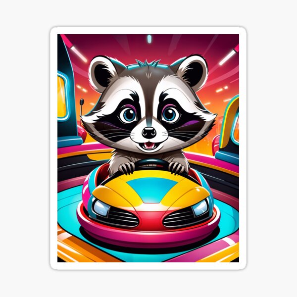 "Cute Anime Kawaii Raccoon In A Bumper Car Illustration" Sticker for ...