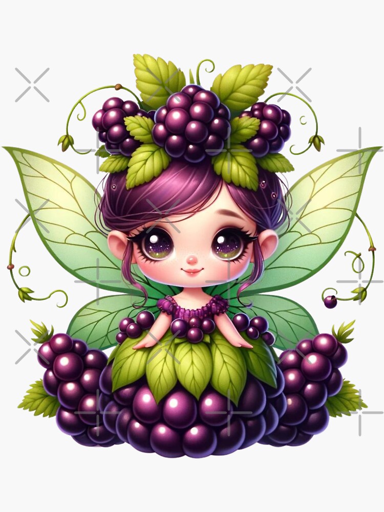 Sticker mit "Violette Fee mit Brombeere lila Beeren exotische Früchte ...