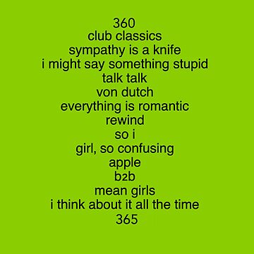 "charli xcx brat tracklist sticker" Sticker for Sale by 88thegrease ...