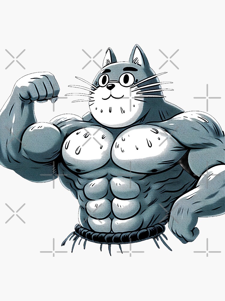 "Muscle Cat, Buff Kitty, Six-pack Anime Cat" Sticker for Sale by ...