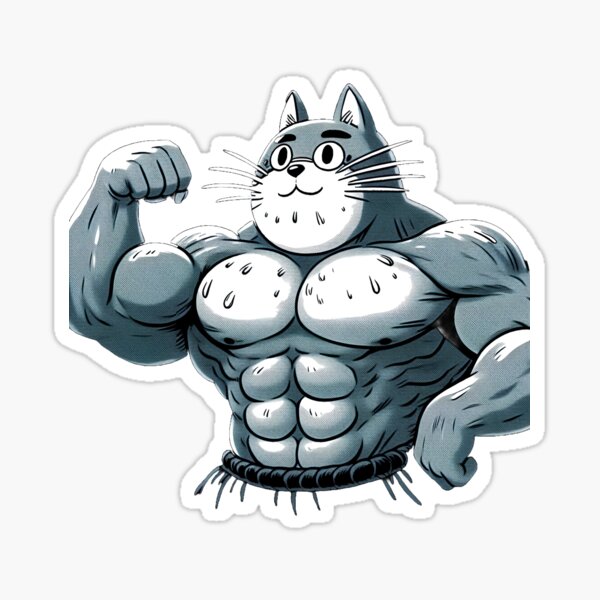 "Muscle Cat, Buff Kitty, Six-pack Anime Cat" Sticker for Sale by ...
