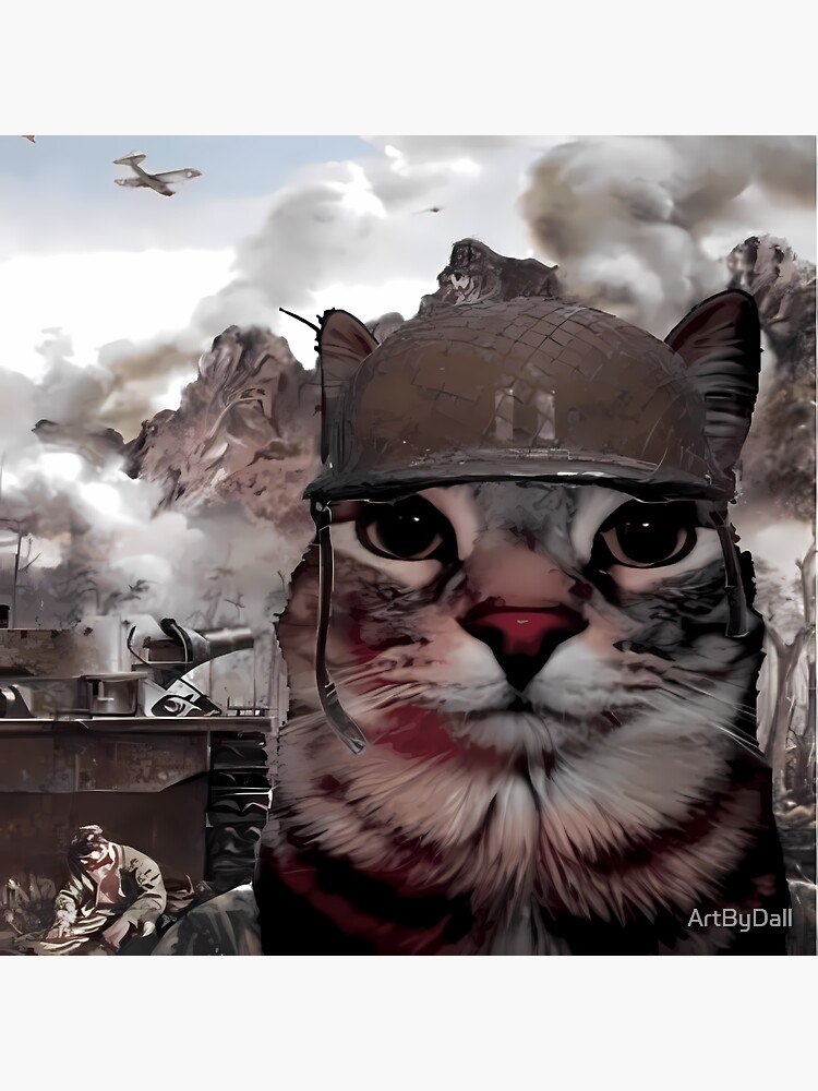 "War Cat - Thousand Yard Stare Meme" Sticker for Sale by ArtByDall ...