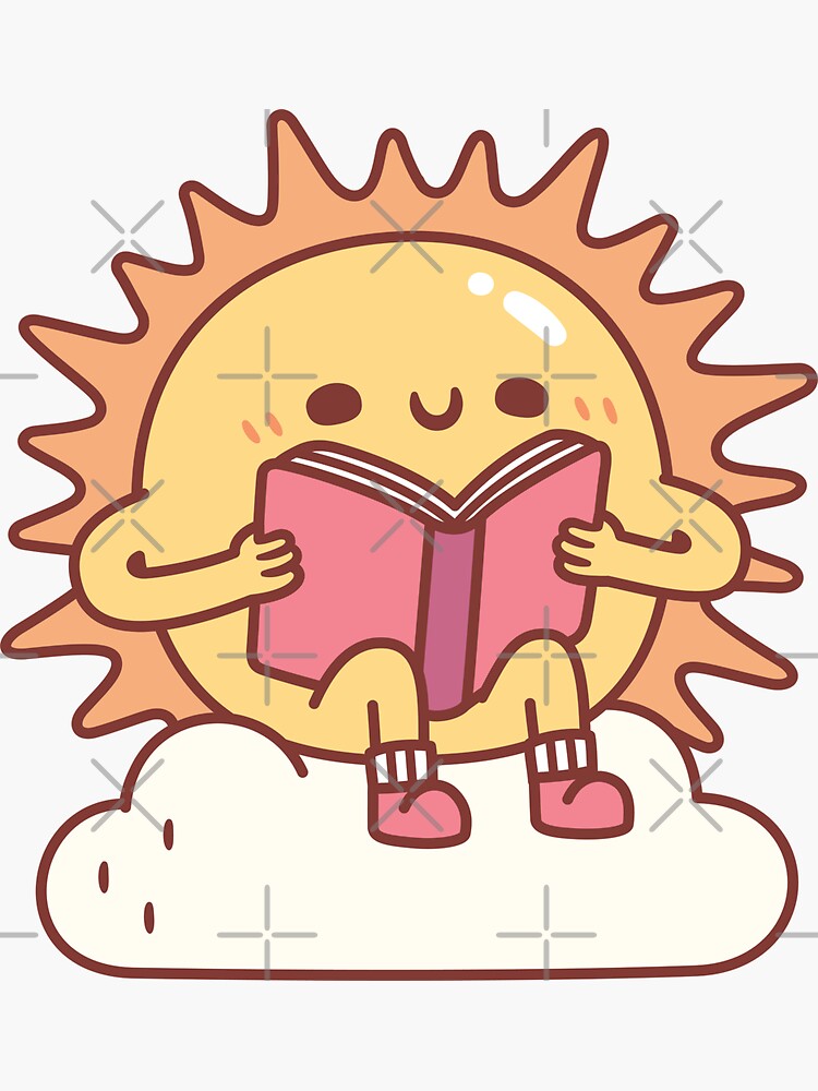 "Cute Sun Reading A Book On A Cloud" Sticker for Sale by rustydoodle ...