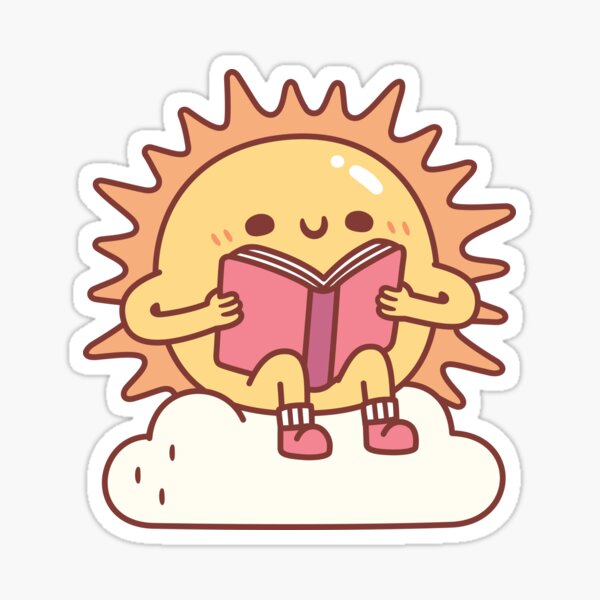"Cute Sun Reading A Book On A Cloud" Sticker for Sale by rustydoodle ...