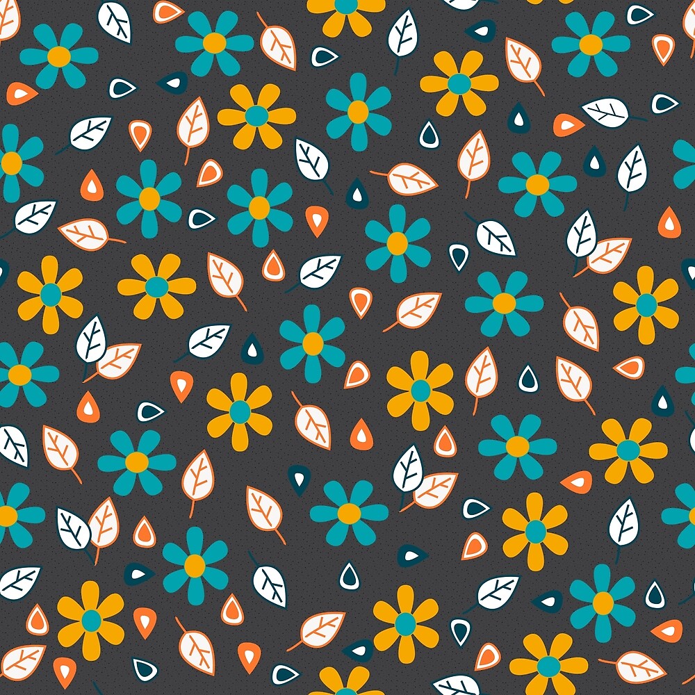 "Dark Grey Folk Art Floral Pattern" by shadowbright | Redbubble