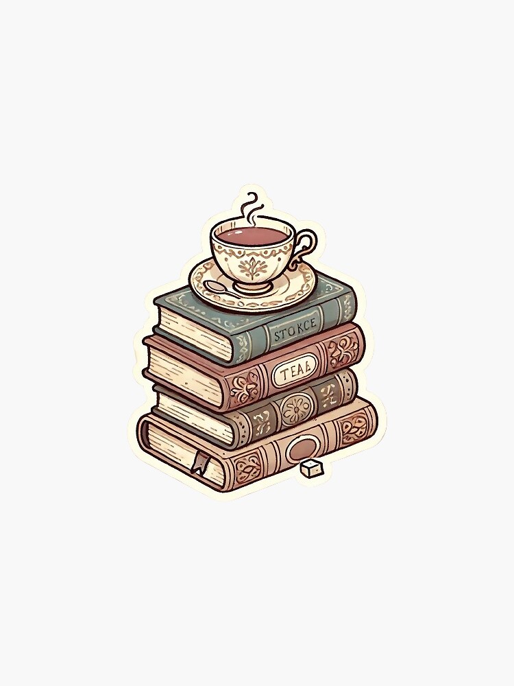 "Vintage Book Stack and Tea Sticker" Sticker for Sale by Skaaawith ...