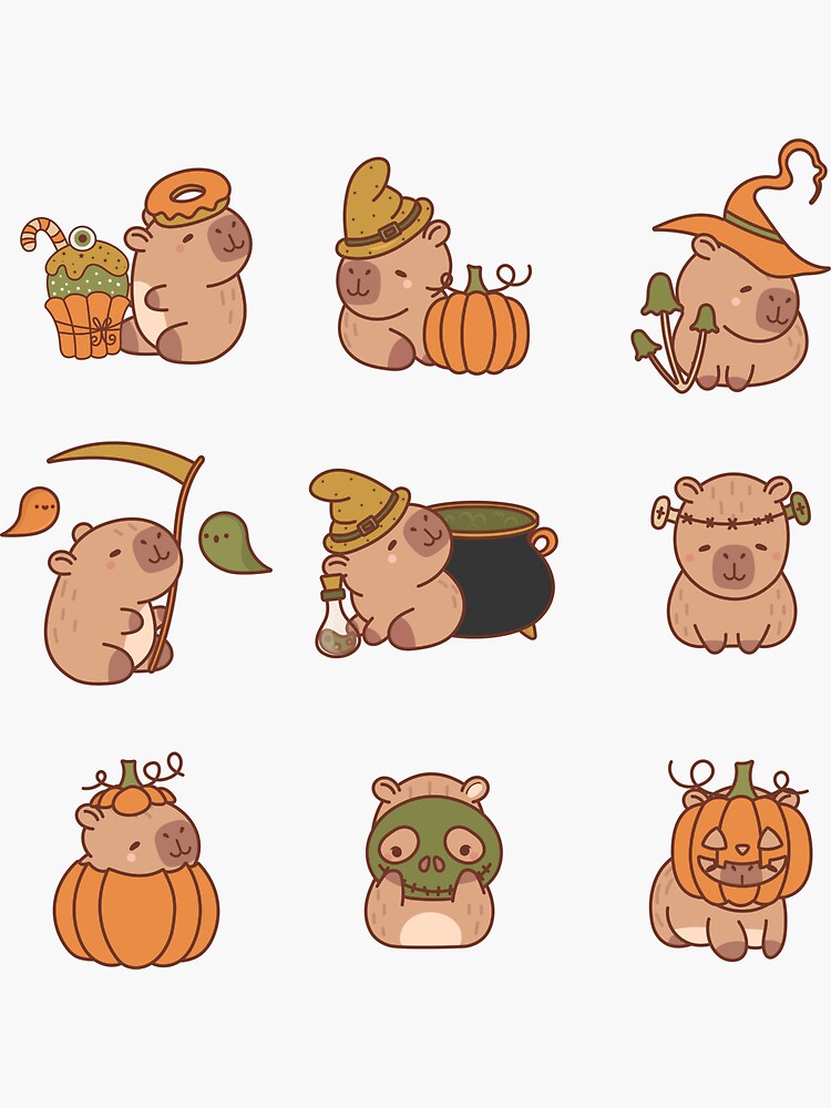 "Halloween Kawaii Capybara Set" Sticker for Sale by OlyaLitvinova ...