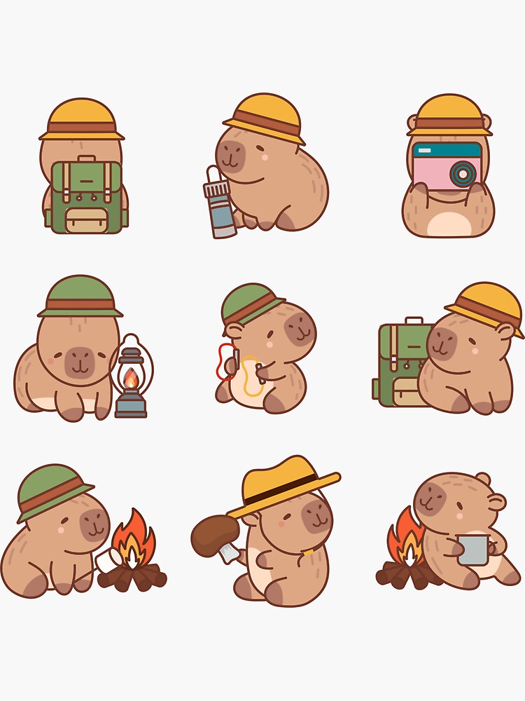 "Kawaii Camping Capybara Set" Sticker for Sale by OlyaLitvinova | Redbubble