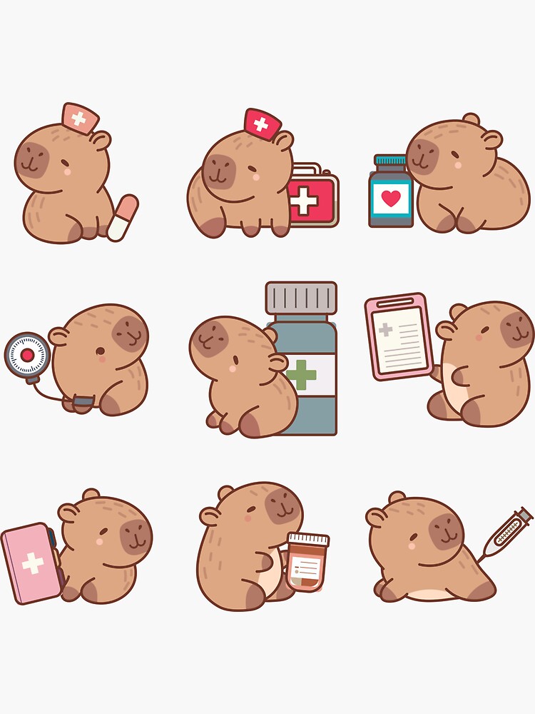 "Medicine Cute Capybara Pack" Sticker for Sale by OlyaLitvinova | Redbubble