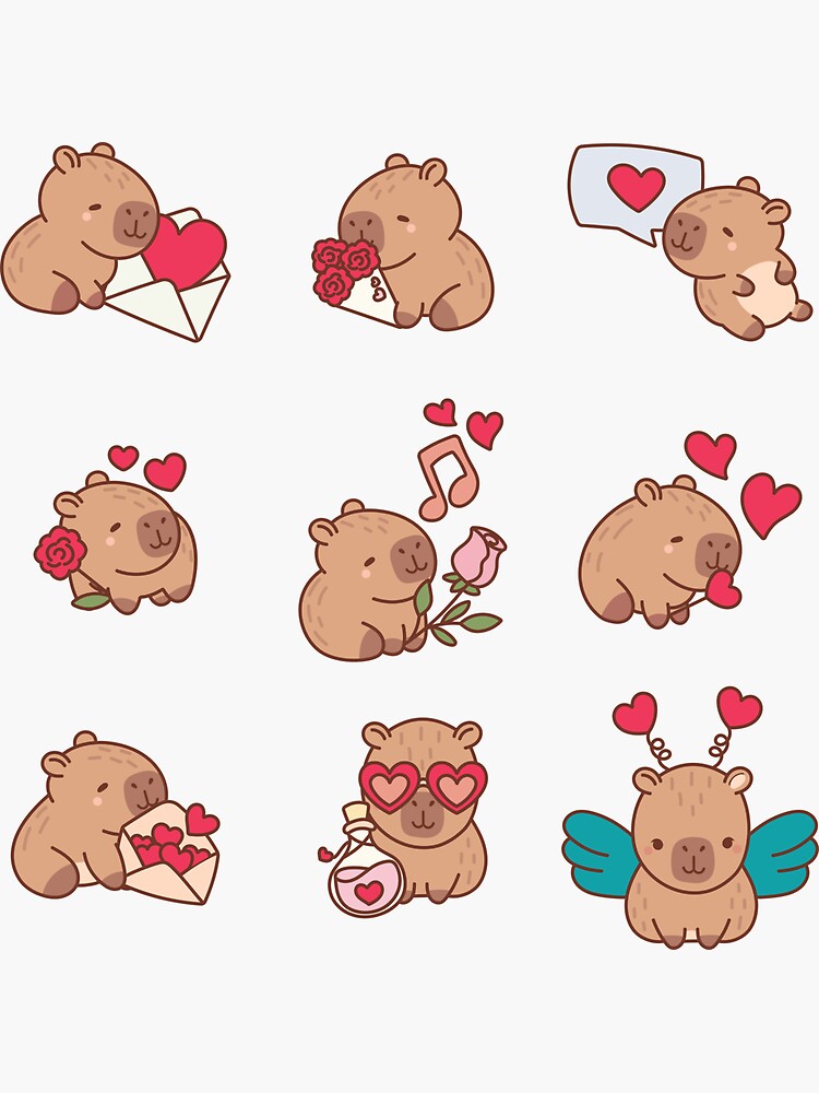 "Romantic Cute Capybara Pack" Sticker for Sale by OlyaLitvinova | Redbubble
