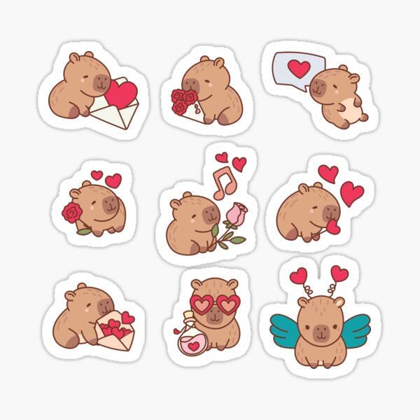 "Romantic Cute Capybara Pack" Sticker for Sale by OlyaLitvinova | Redbubble
