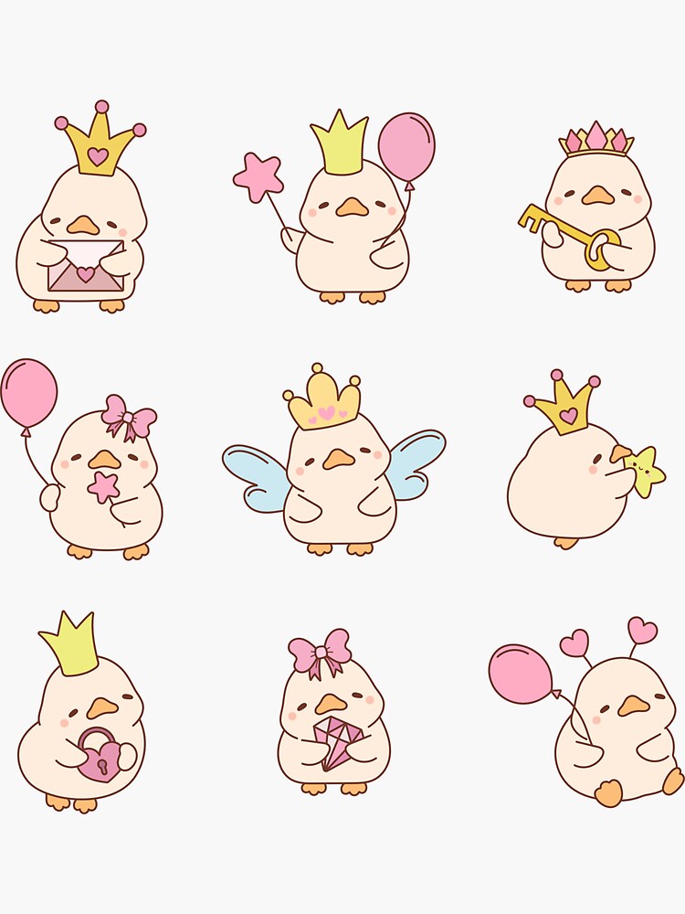 "Kawaii Princess Duck Pack" Sticker for Sale by OlyaLitvinova | Redbubble