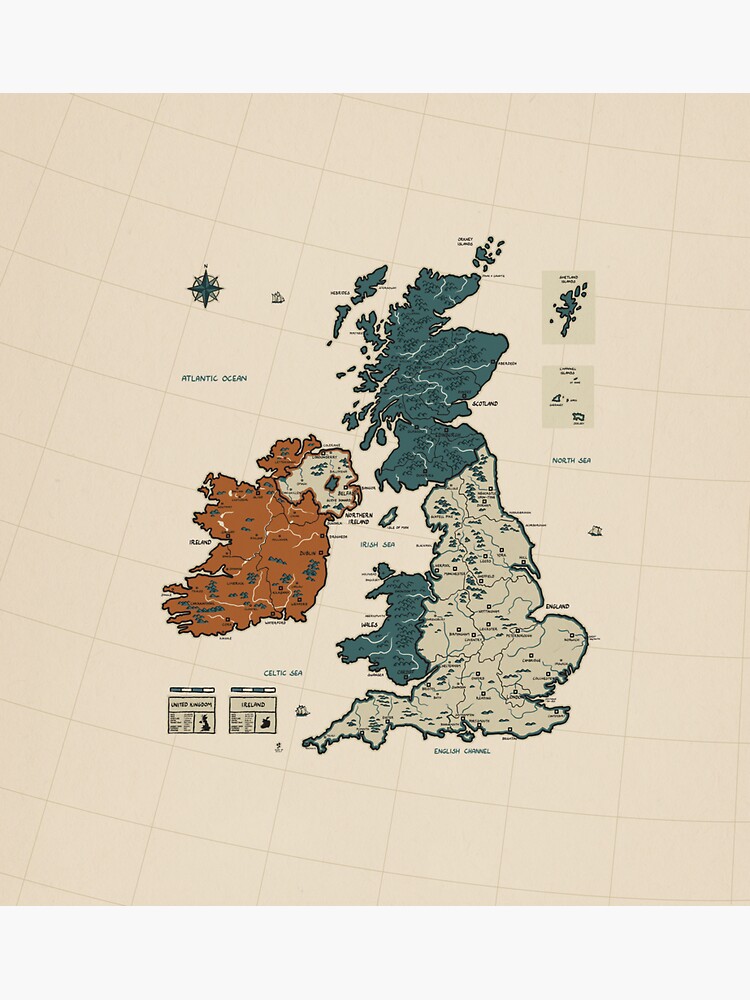 "UK and Ireland Vintage Map - without border" Sticker by OneLeggedKiwi ...