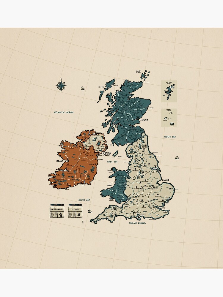 "UK and Ireland Vintage Map - without border" Poster by OneLeggedKiwi ...