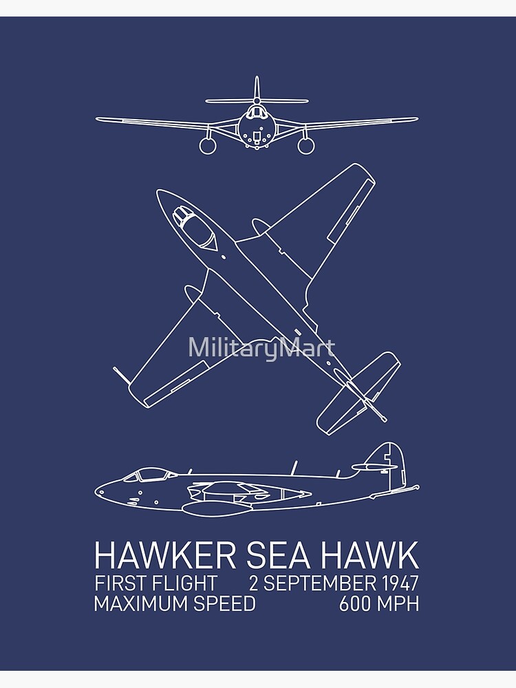 "Hawker Sea Hawk British Plane Blueprints Infographic" Art Board Print ...
