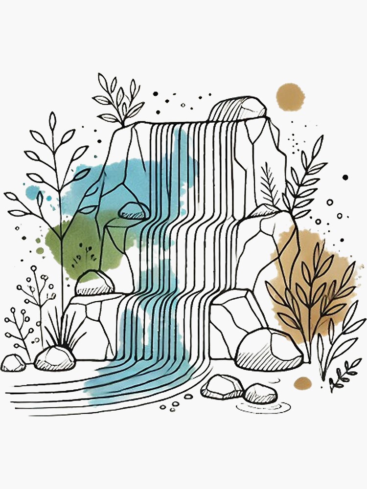 "Waterfall watercolor line art" Sticker for Sale by PetPaletteCards ...