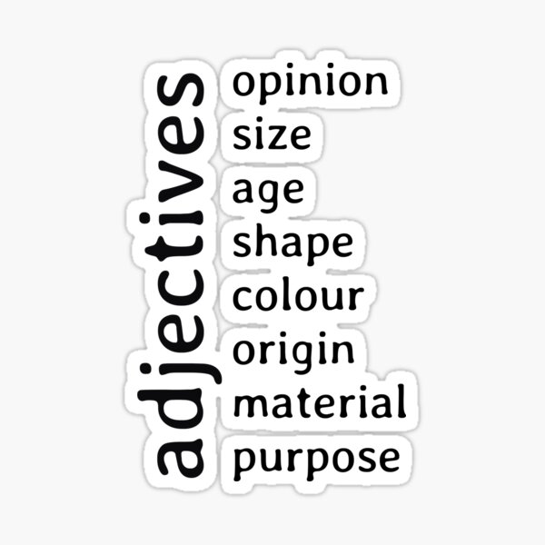 "English adjective order" Sticker for Sale by bravoalpha | Redbubble