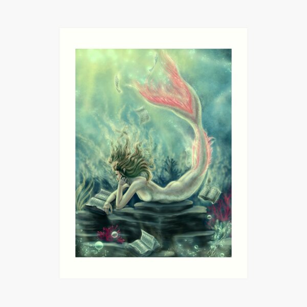"Mermaid Reading Underwater" Art Print by tiffanysrealm | Redbubble