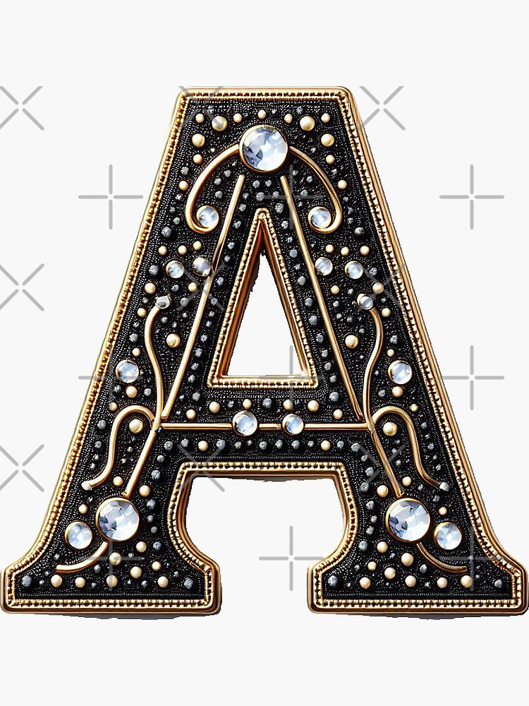"Black Letter A with Gold and Diamonds" Sticker for Sale by Lummiek ...