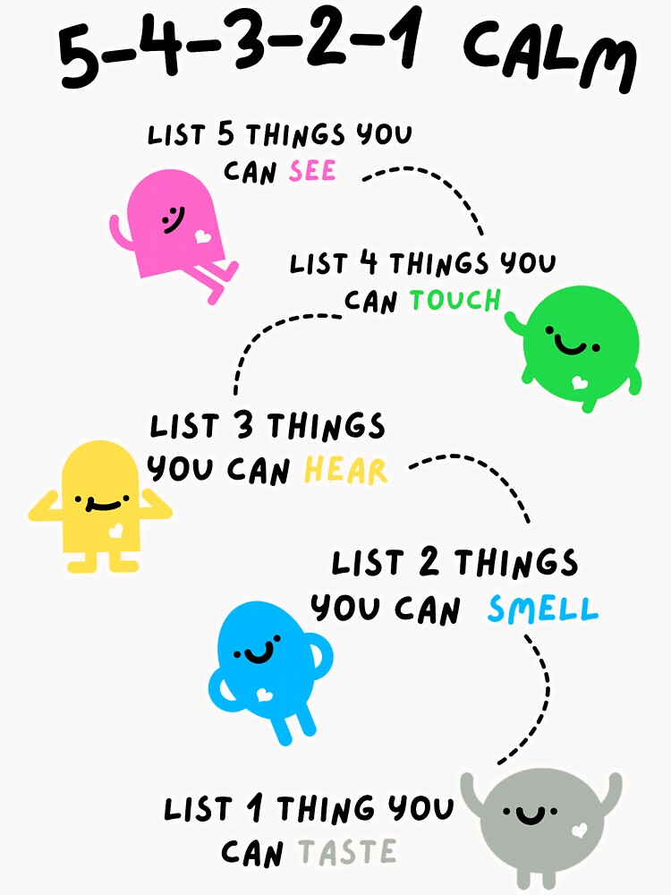 "Grounding Technique Calm Down 5-4-3-2-1 " Sticker for Sale by ...