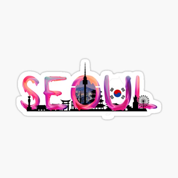 "Seoul Skyline - watercolor Letter Art with Landmarks " Sticker for ...