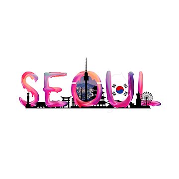 "Seoul Skyline - watercolor Letter Art with Landmarks " Sticker for ...