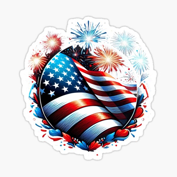 "Independence Day Bold Patriotic American Flag with firework " Sticker ...