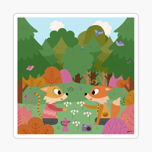 "Cozy illustration May spring fox and tiger" Sticker by Allihorn ...