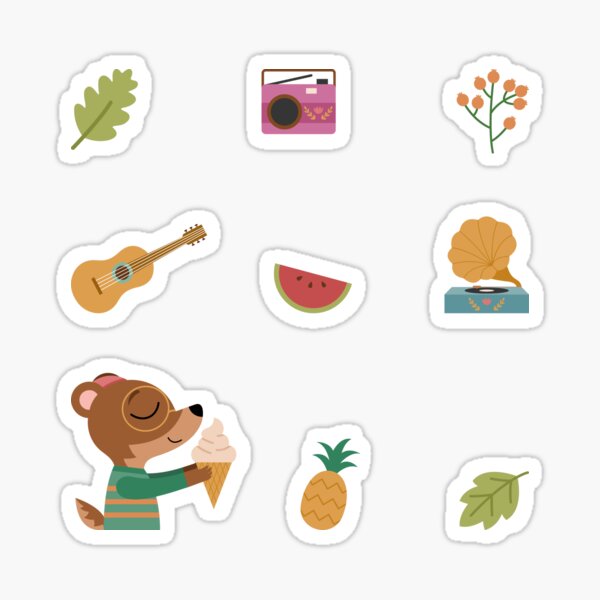 " 9 stickers/magnets animals bear cosy folk colorful objects" Sticker ...