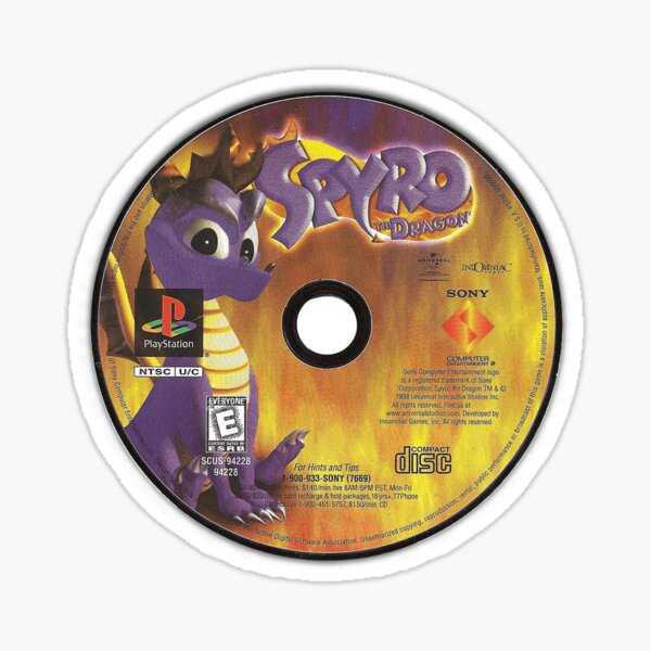 "Spyro the Dragon PS1 Disc" Sticker for Sale by Tee-Buddies | Redbubble