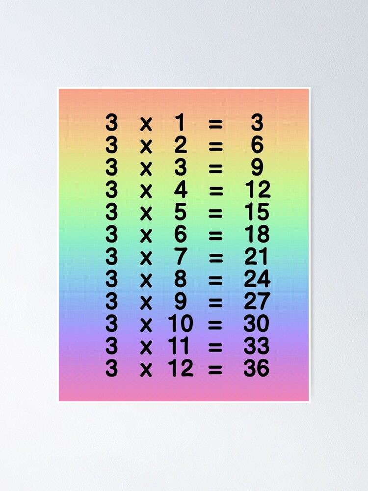 "3 X Table Rainbow Three Times Table Multiplication Tables Chart for ...