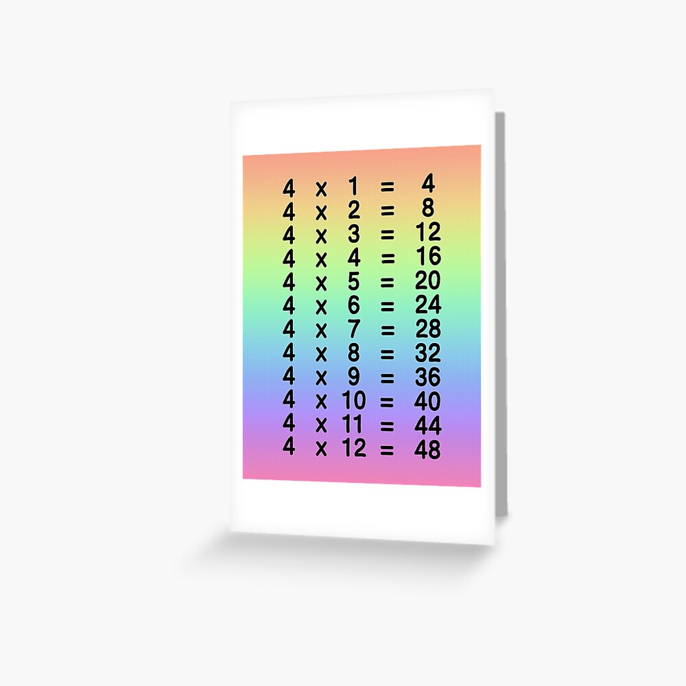 "4 X Table Rainbow Four Times Table Multiplication Tables Chart for ...