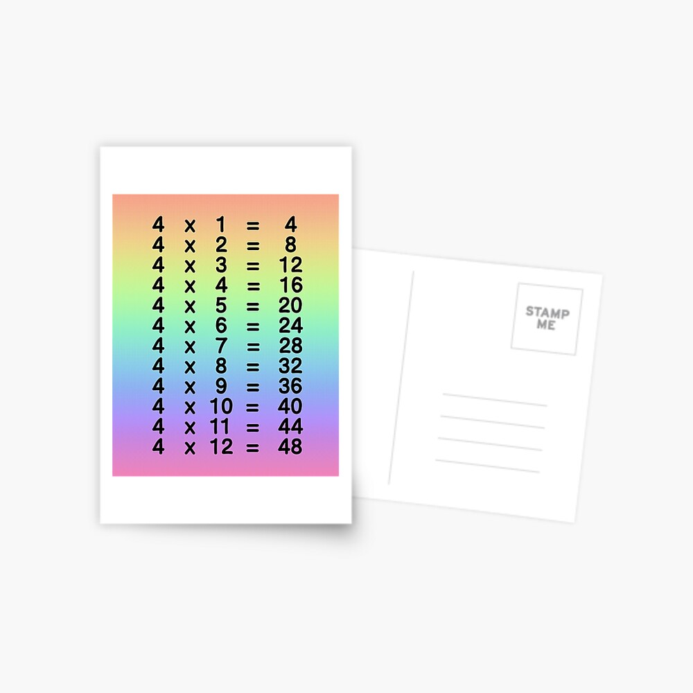"4 X Table Rainbow Four Times Table Multiplication Tables Chart for ...