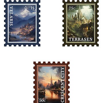 "Bookish Travel Postage Stamp Set Velaris terrasen and crescent city ...