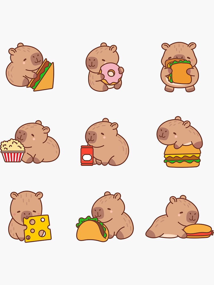 "Fast Food Cute Capybara Set" Sticker for Sale by OlyaLitvinova | Redbubble