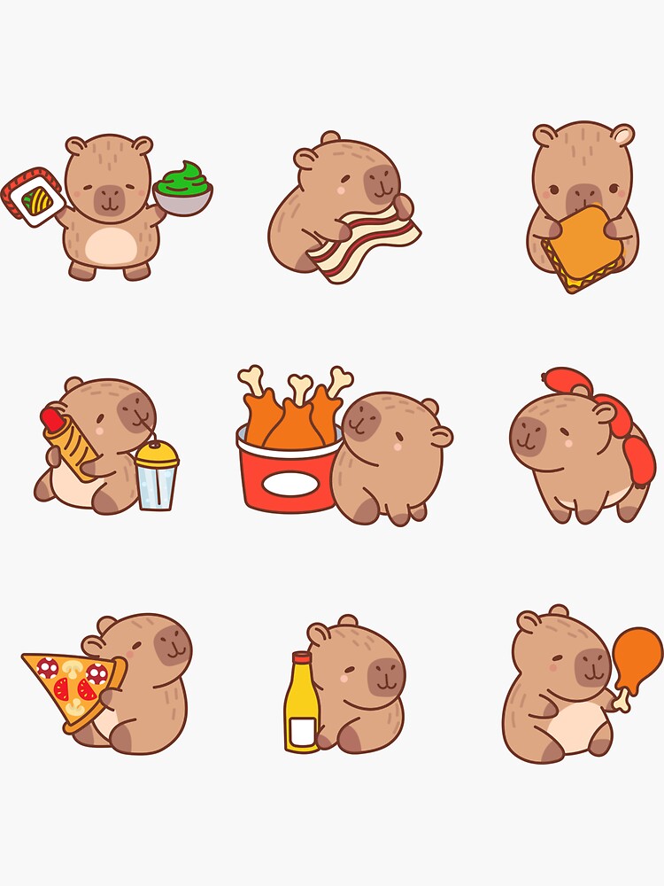 "Fast Food Kawaii Capybara Pack" Sticker for Sale by OlyaLitvinova ...