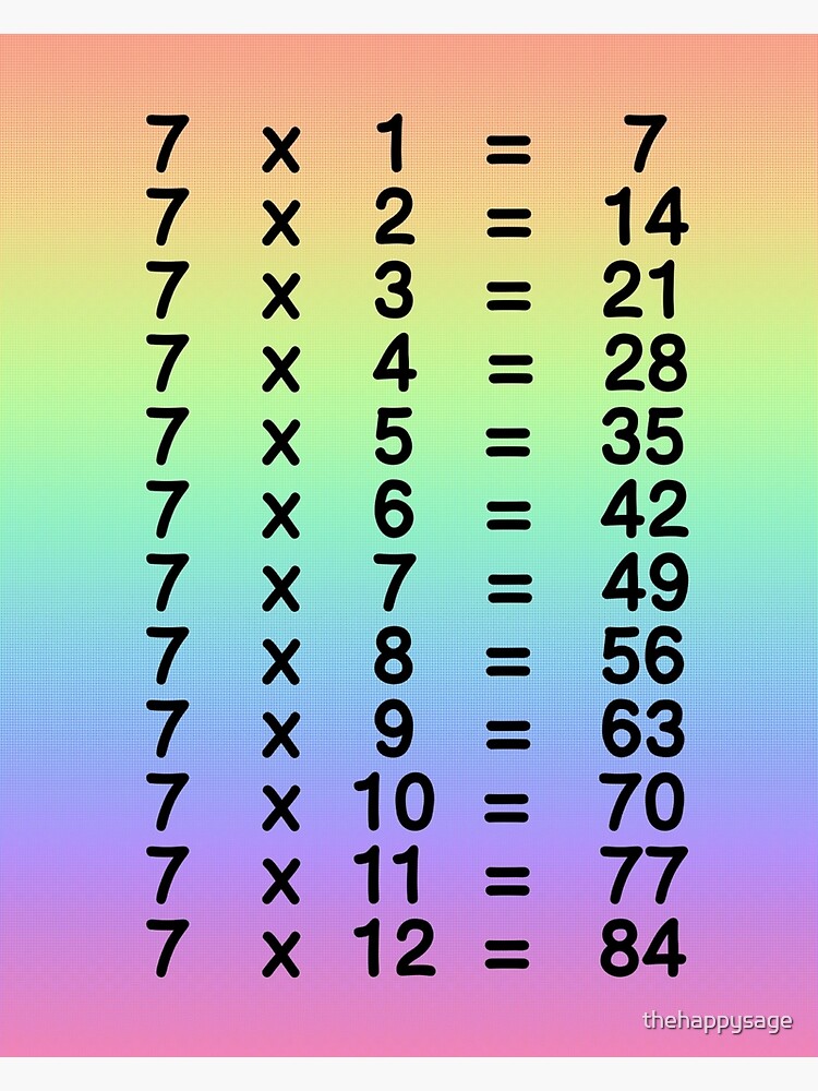 "7 X Table Rainbow Seven Times Table Multiplication Tables Chart for ...