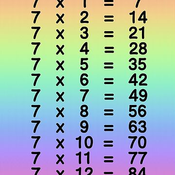 "7 X Table Rainbow Seven Times Table Multiplication Tables Chart for ...