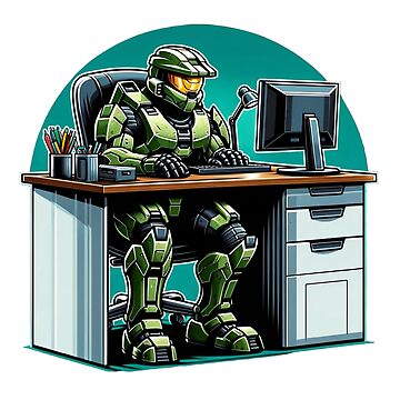 "Master Chief at his Office Desk Job" Sticker for Sale by KayaJD ...