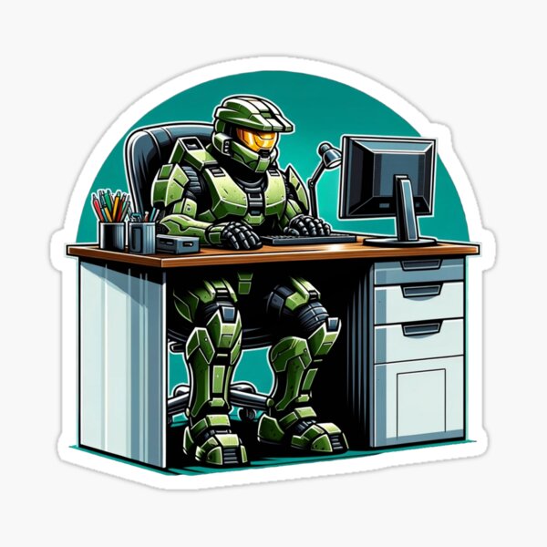 "Master Chief at his Office Desk Job" Sticker for Sale by KayaJD ...