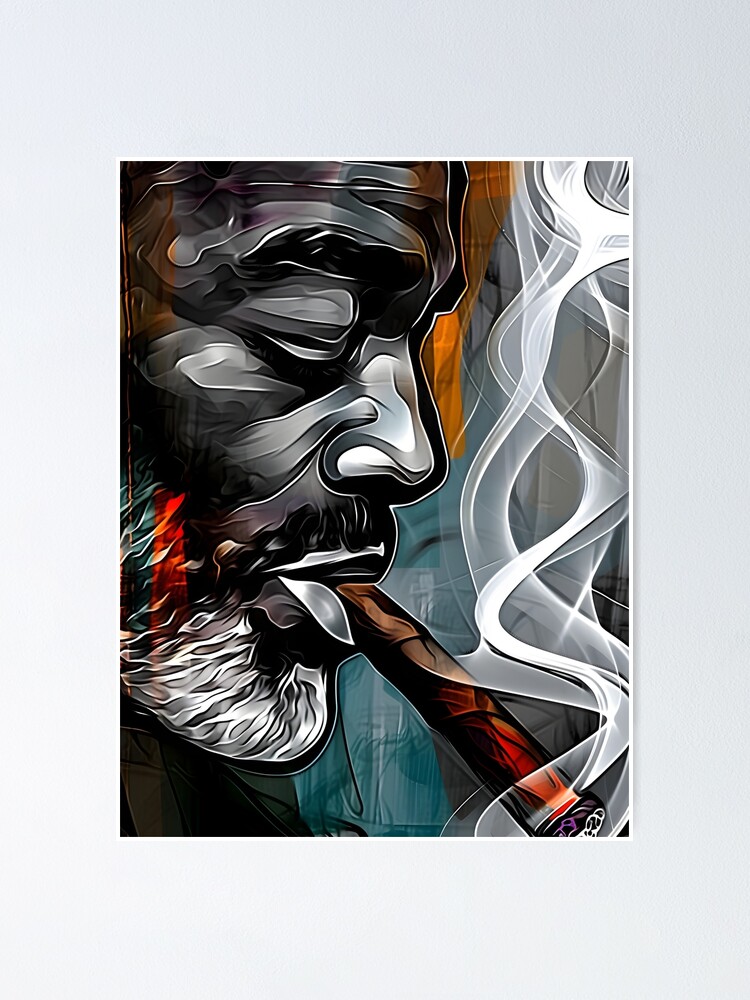 "Abstract Portrayal of Bearded Man Smoking Cigar with Swirling Smoke ...