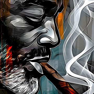 "Abstract Portrayal of Bearded Man Smoking Cigar with Swirling Smoke ...