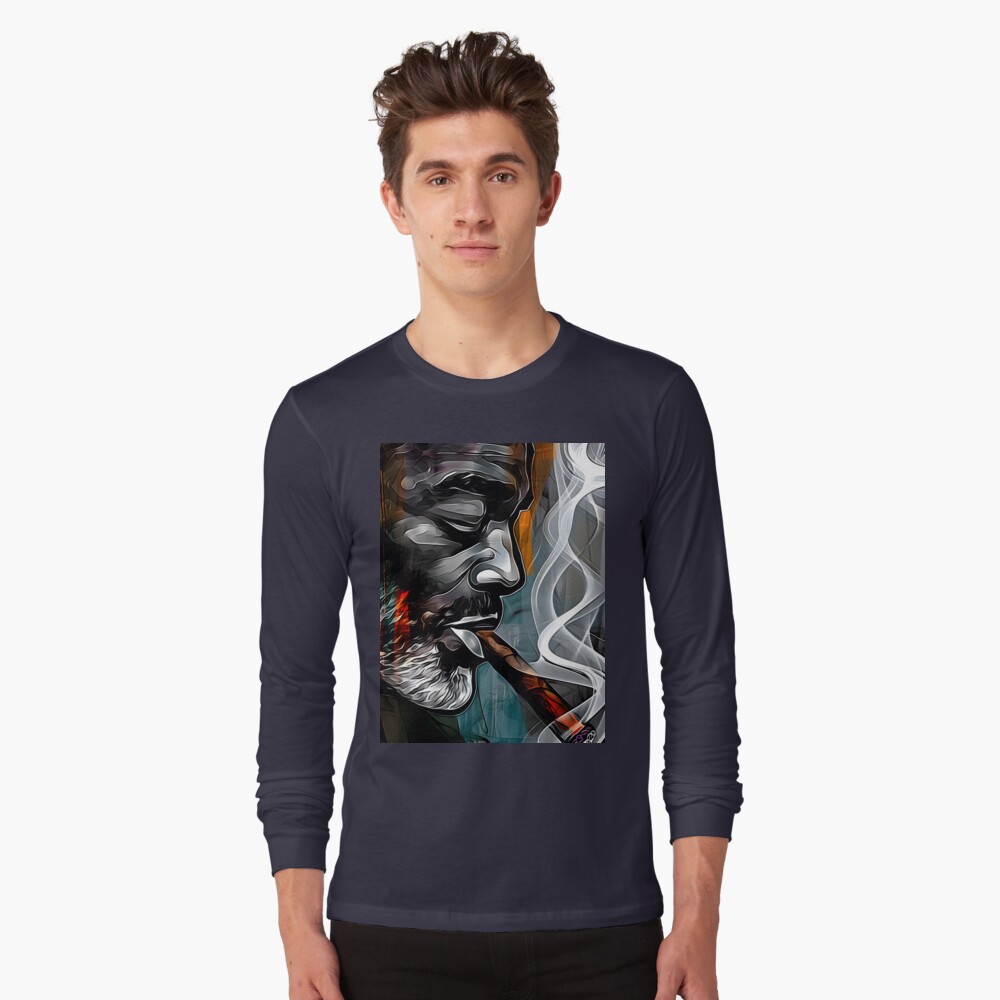 "Abstract Portrayal of Bearded Man Smoking Cigar with Swirling Smoke ...