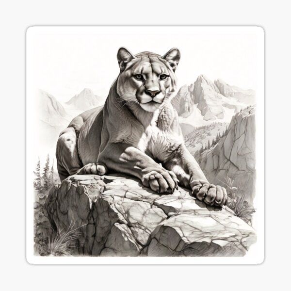 "Black and white pencil drawing of a Puma" Sticker for Sale by Pencil ...