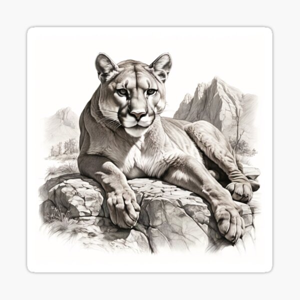 "Black and white pencil drawing of a Puma" Sticker for Sale by Pencil ...