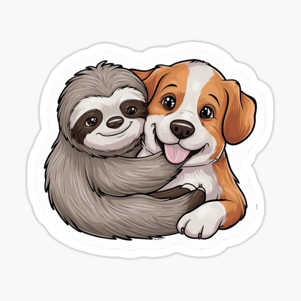 "Cute Sloth and Dog Friendship for Pug Lover" Sticker for Sale by Laugh ...