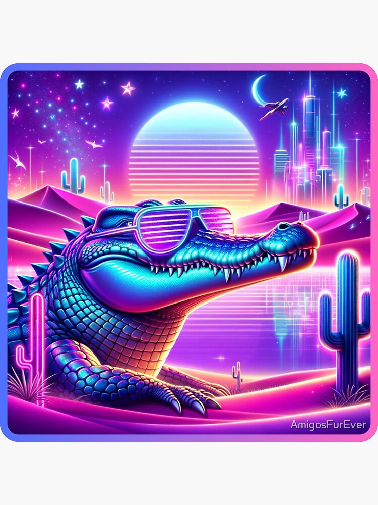 "Solar Neon Alligator" Sticker by AmigosFurEver | Redbubble